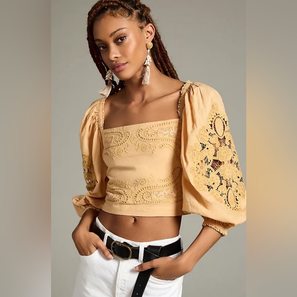 FARM Rio | Tops | Farm Rio Lace Blouse In Dark Sand | Poshmark